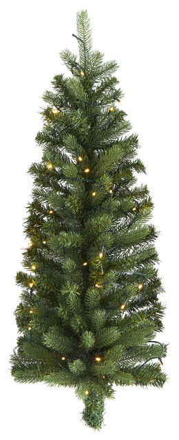 3' Flat Back Wall Hanging Artificial Christmas Tree With 35 Clear LED ...