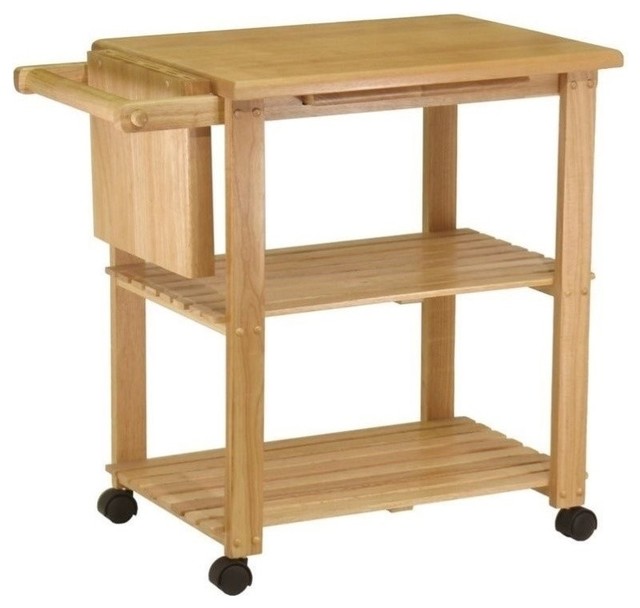 Pemberly Row Solid Wood Utility Butcher Block Kitchen Cart in Natural ...