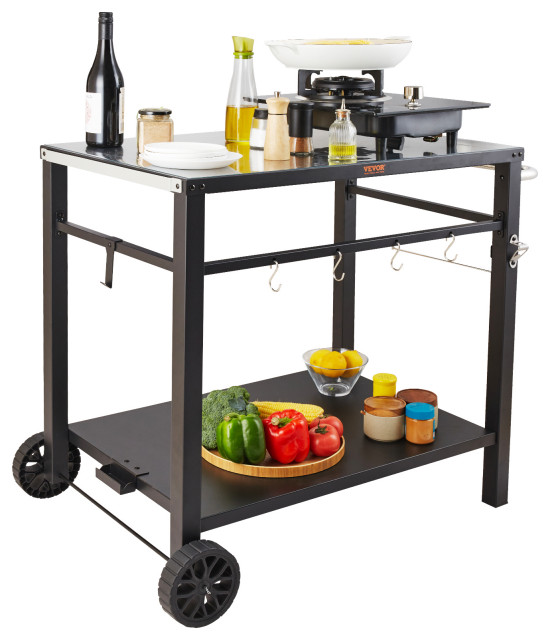 VEVOR Outdoor Grill Dining Cart Double-Shelf BBQ Movable Food Prep ...