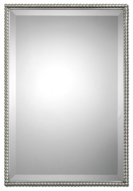 Metal Decorative Beaded Edge Rectangle Mirror Beveled Edge Brushed ...