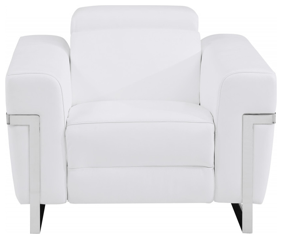 41" White Italian Leather Power Recliner Chair - Contemporary ...