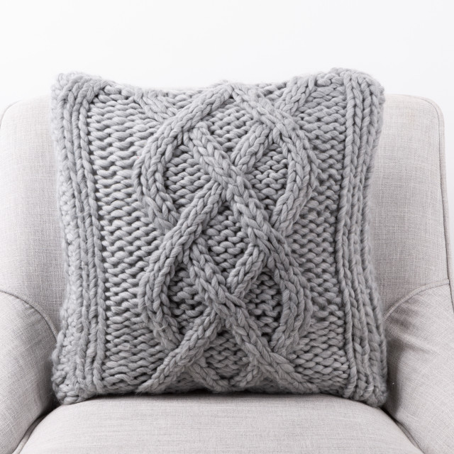18"L*18"W Gray Handmade Acrylic Cable Knit Pillow Cover - Scandinavian ...