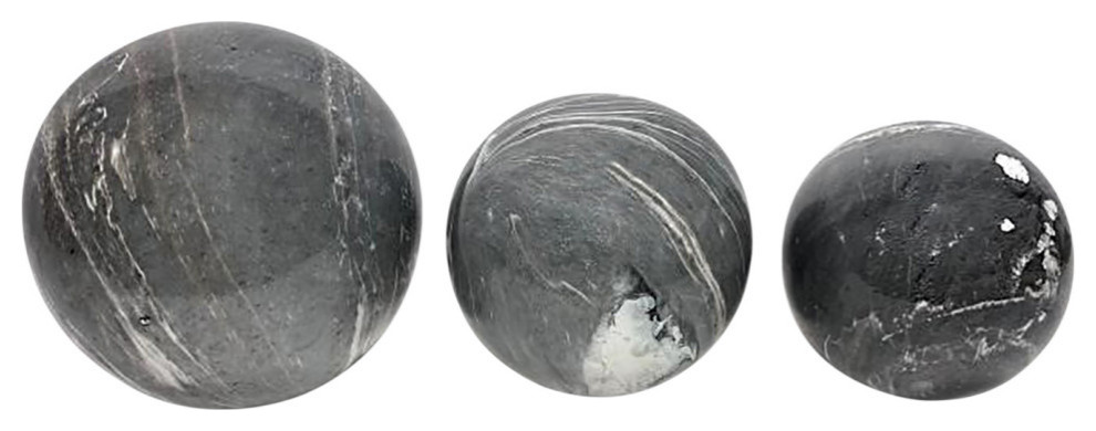 3-Piece Set Marble Look Orbs, Gray - Contemporary - Decorative Objects ...