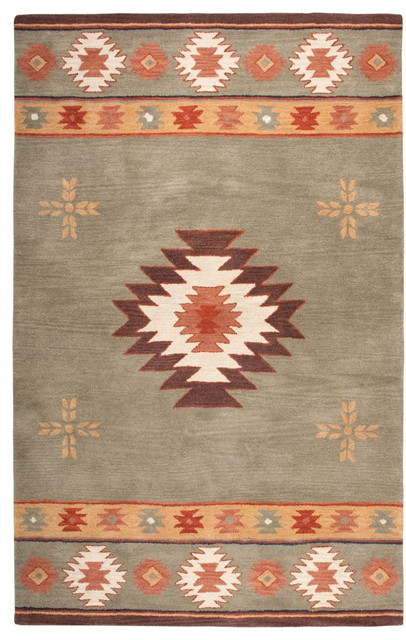 Rizzy Southwest Su2008 Green Rug, 2'x3', 8' x 8' - Southwestern - Area ...