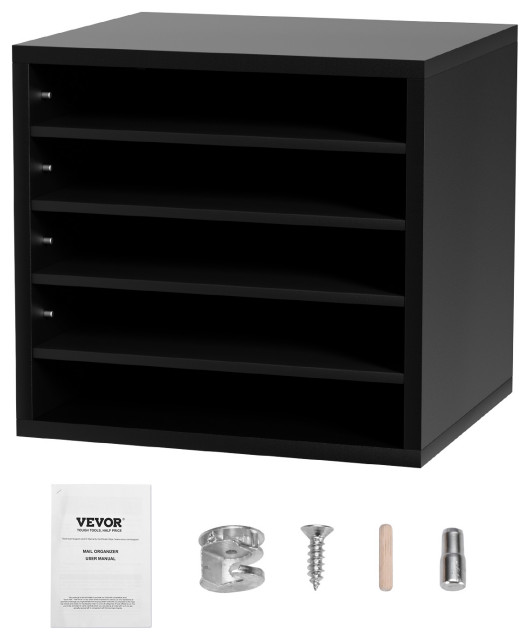 5 Compartments Wood File Organiser Office Mailbox with Adjustable ...