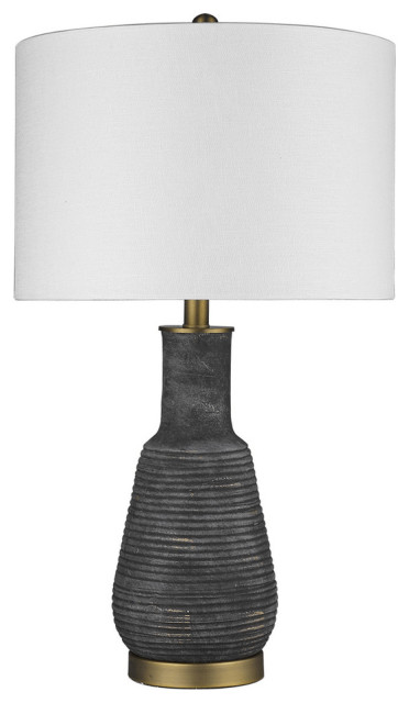 26" Black and Gold Metal Column Table Lamp With White Drum Shade ...