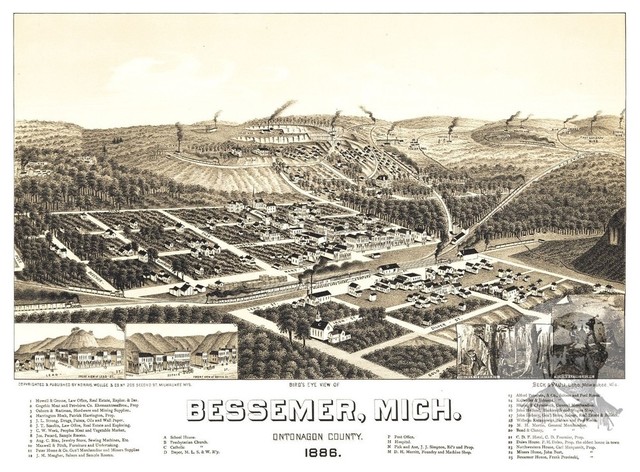 Old Map of Bessemer Michigan 1886, Vintage Map Art Print, 12"x18 ...