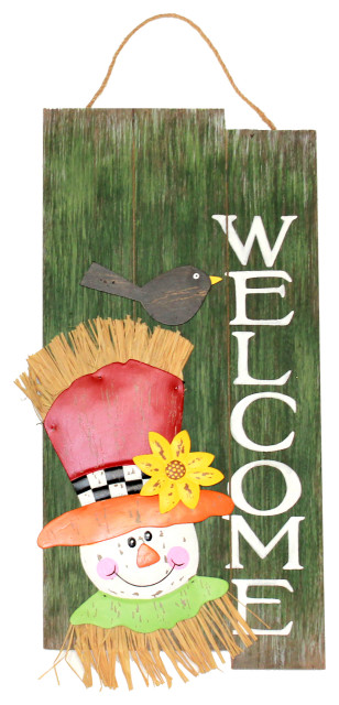 20" Fall Welcome Hanging Sign on Wood Boards - Contemporary - Wall ...