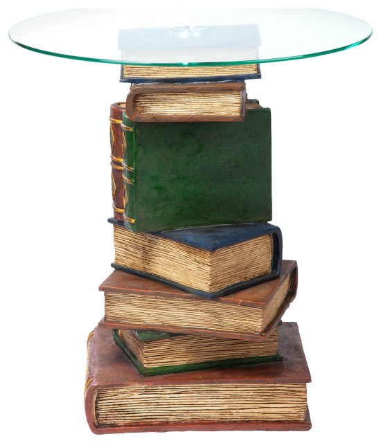 Stacked Volumes Sculptural Glass-Topped Book Table - Traditional - Side ...