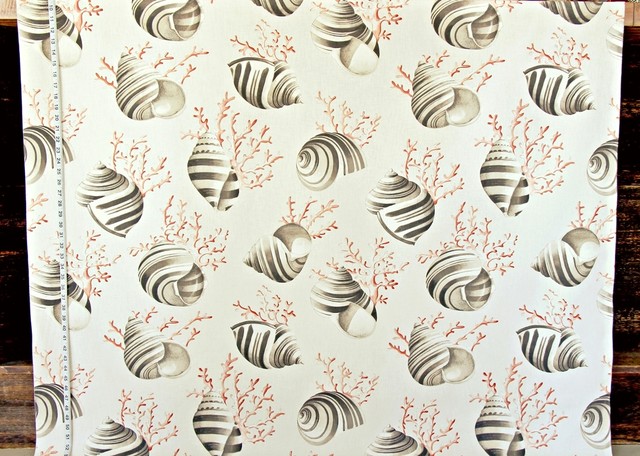 Seashell Red Coral Fabric Ocean, Standard Cut - Beach Style - Drapery ...