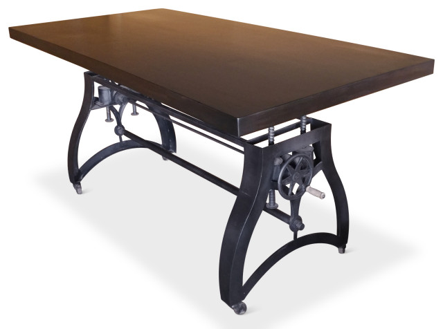 Crescent Industrial Dining Table - Adjustable Height - Casters - Ebony ...