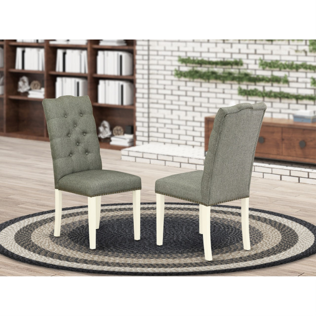 Set of 2 Elsa Parson Chair With Linen White Finished Leg, Gray Fabric ...