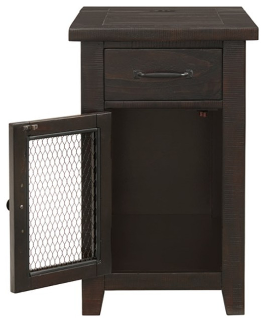 Bowery Hill Farmhouse Solid Wood Chairside Table with Power in Espresso ...