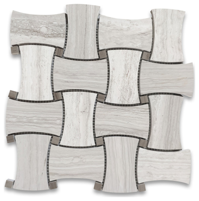 Athens Silver Cream Marble Wide Dogbone Weave Mosaic Tile Athens Gray ...