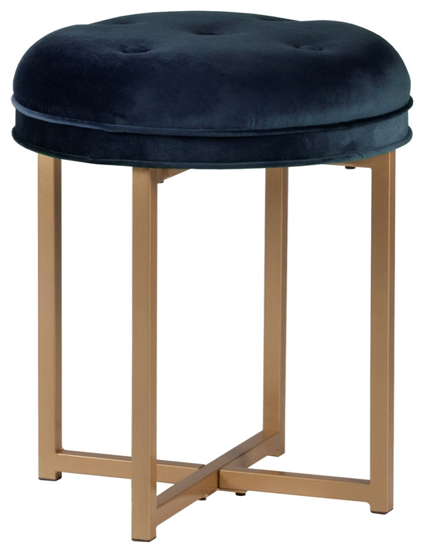 Bowery Hill Tufted Backless Metal Vanity Stool Blue Velvet ...