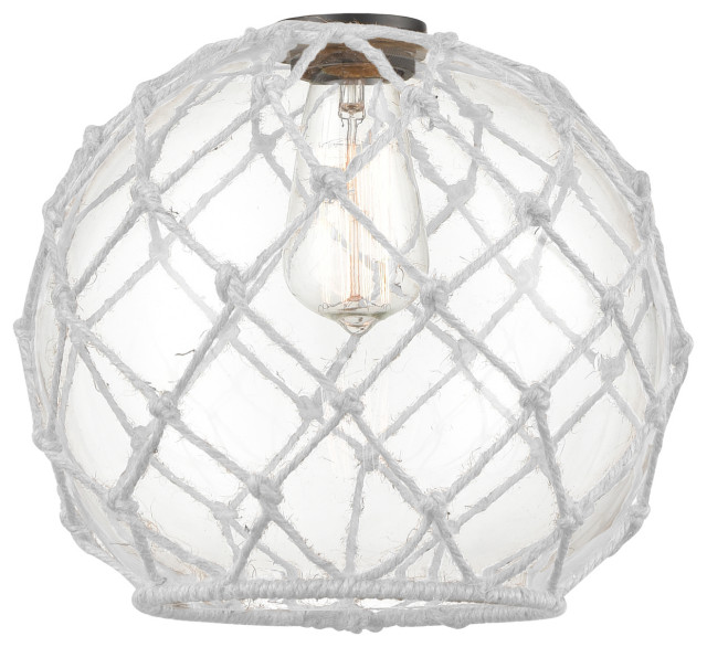 Large Farmhouse Rope Glass Clear Glass with White Rope - Beach Style ...