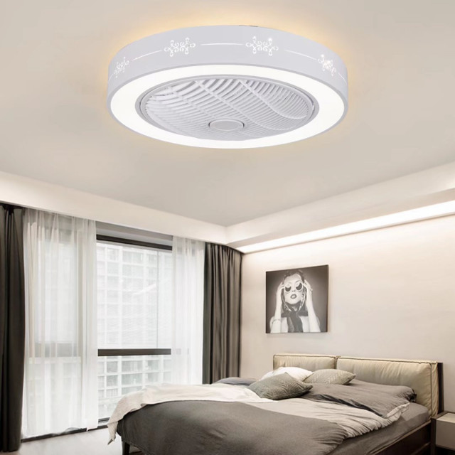 White Modern Flush LED Ceiling Fan and Light - Contemporary - Ceiling ...