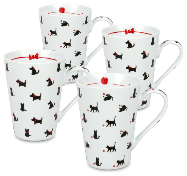 Set of 4 Assorted Red Ribbon and Necklace Mugs - Contemporary - Mugs ...
