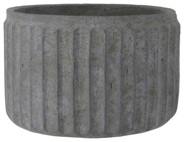 Round Cement Pot with Vertically Pressed Lines, Small, Gray ...