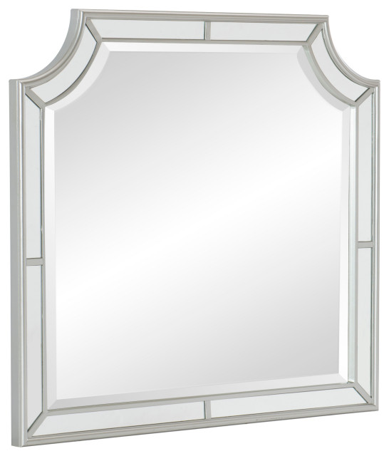 Benzara BM219051 Wooden Frame Mirror with Clipped Corners & Mirror Trim ...