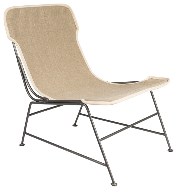 Reclined Linen Sling Chair With Metal Frame - Industrial - Armchairs ...