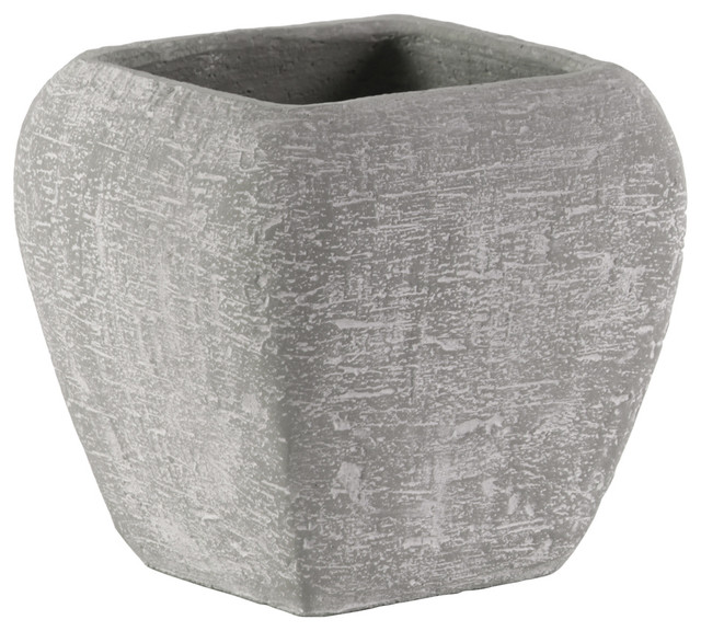 Cement Square Pot With Recessed Lip and Tapered Bottom, Large, Light ...