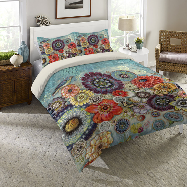 Blue Bird Boho Queen Comforter - Contemporary - Comforters And ...