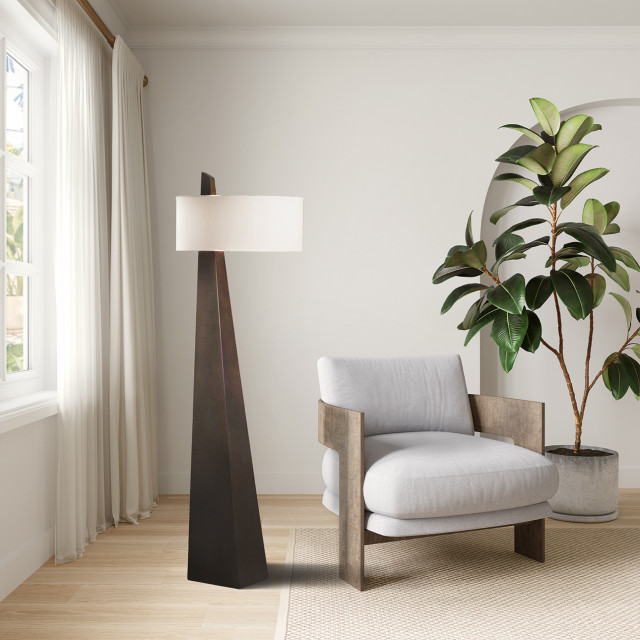 Obelisk Floor Lamp - 63", Chestnut Wood, Linen Shade, On/Off Switch ...
