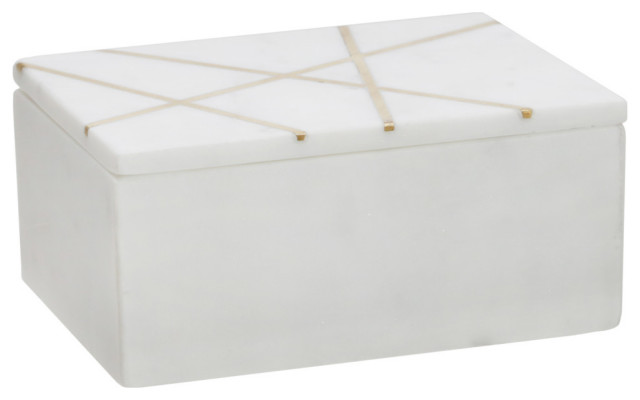 Marble 7x5" Box With Inlay, White - Transitional - Decorative Boxes ...