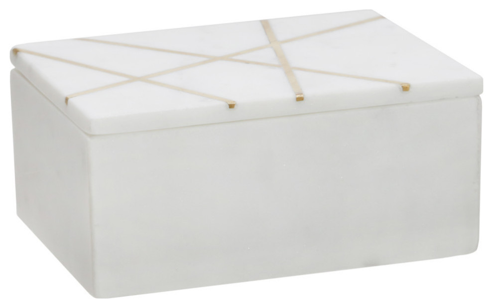 Marble 7x5" Box With Inlay, White - Transitional - Decorative Boxes ...