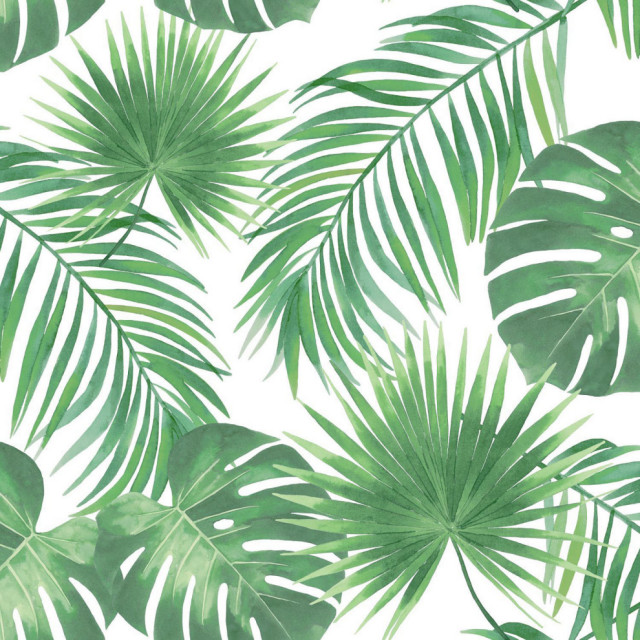 Patti Light Green Leaves Wallpaper, Swatch - Tropical - Wallpaper - by ...