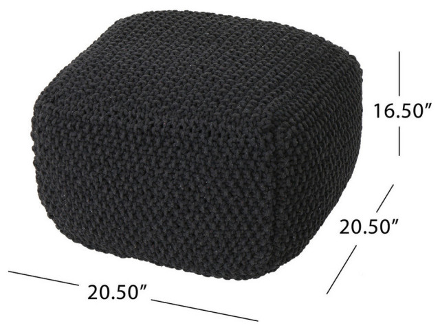 GDF Studio Joyce Knitted Cotton Square Pouf, Dark Gray - Scandinavian ...