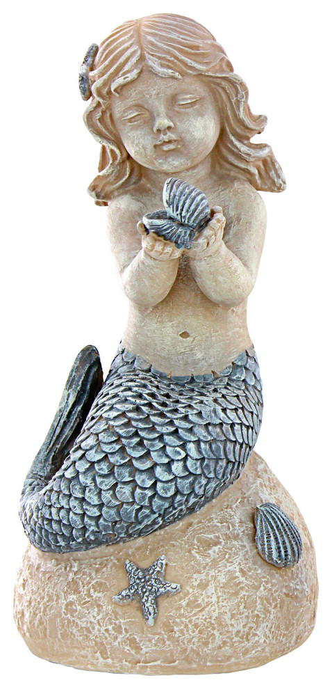 Little Girl Mermaid Holding Shell - Beach Style - Garden Statues And ...