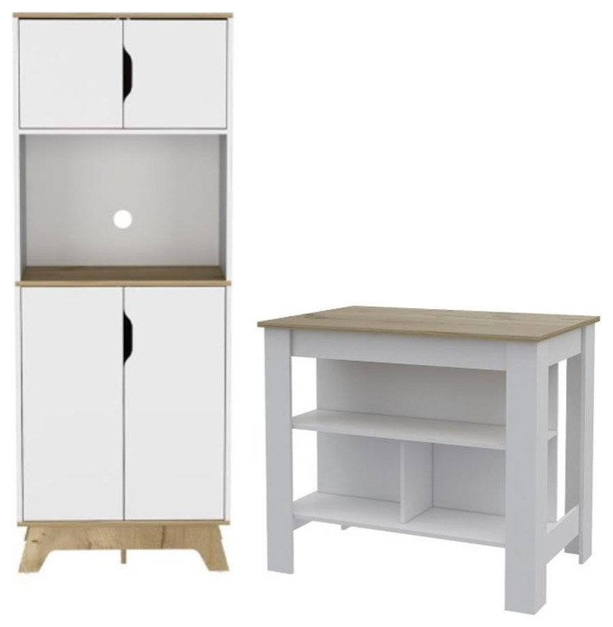 Home Square 2-Piece Set with Microwave Tall Cabinet and Kitchen Island ...