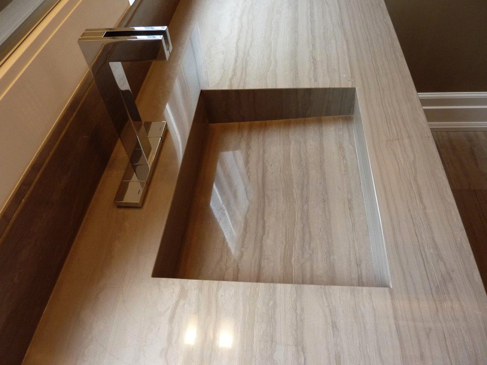 Powder Room Integrated Stone Sink and Invisible Drain - Transitional ...