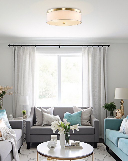 Kira Home Walker 20" Flush Mount Ceiling Light, White Fabric Shade ...