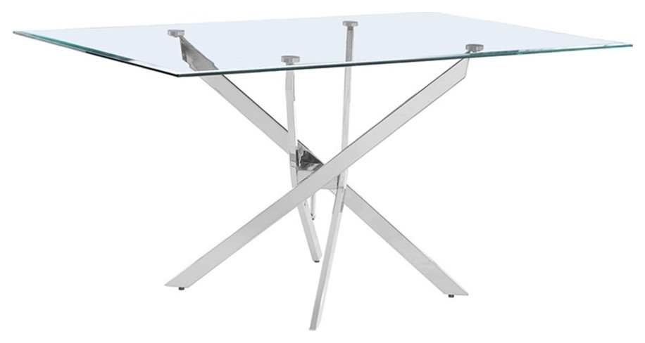 Rectangle 60" x 38" Dining Table with Clear Tempered Glass and Silver ...