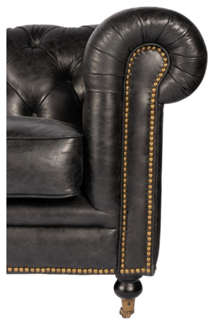 87 Inch Sofa Onyx Black Leather Black Retro - Traditional - Sofas - by ...