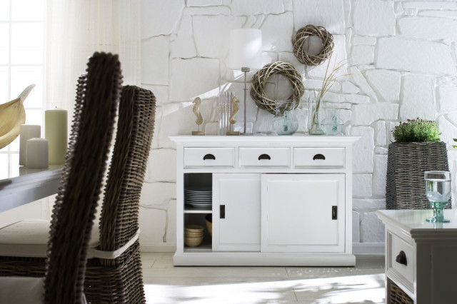 Modern Farmhouse White Buffet Server With Sliding Doors - Traditional ...