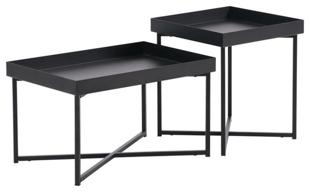 Contemporary Metal Coffee Tables in Black (Set of 2) - Industrial ...