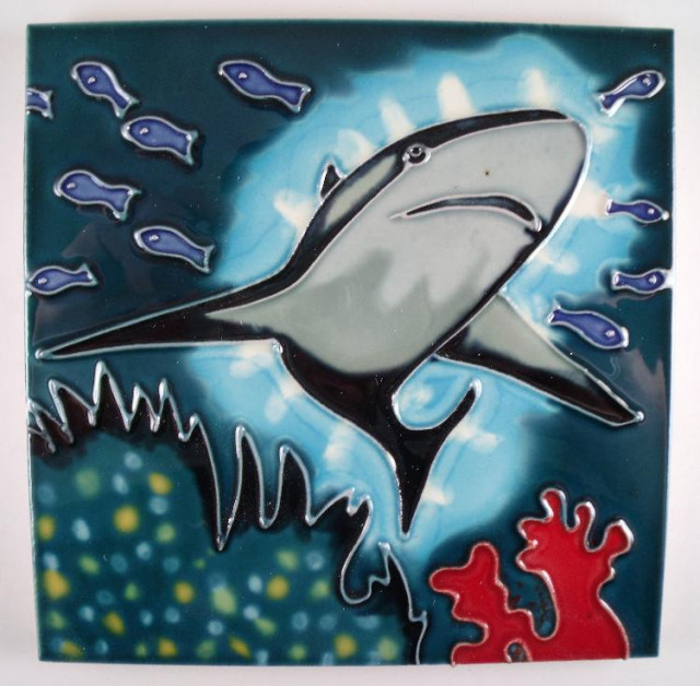 Tropical Ocean Reef Shark Ceramic Tile Art - Beach Style - Wall And ...