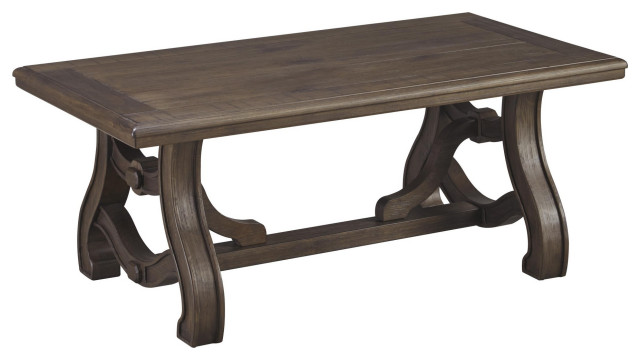 Plank Grooved Wooden Frame Cocktail Table with Ornate Legs, Brown ...