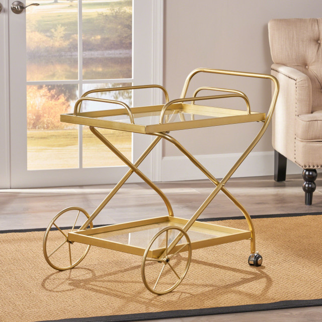 GDF Studio Patty Traditional Iron and Glass Bar Cart - Contemporary ...