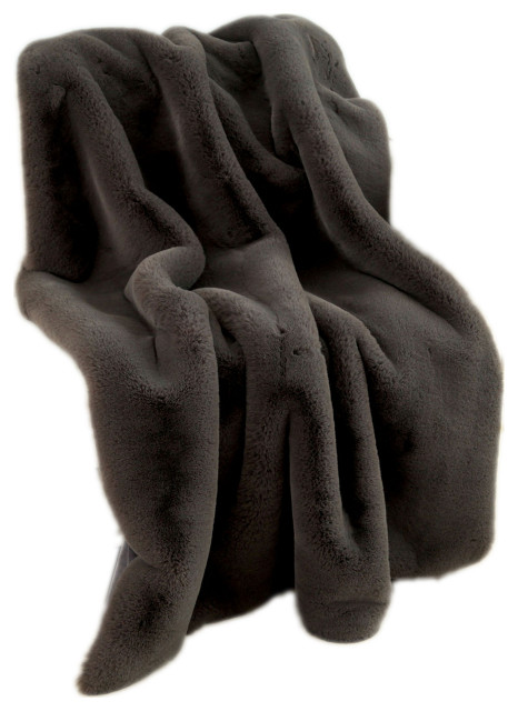 60 X 50 Inch Polyester Throw with Fur Like Texture, Gray - Contemporary ...