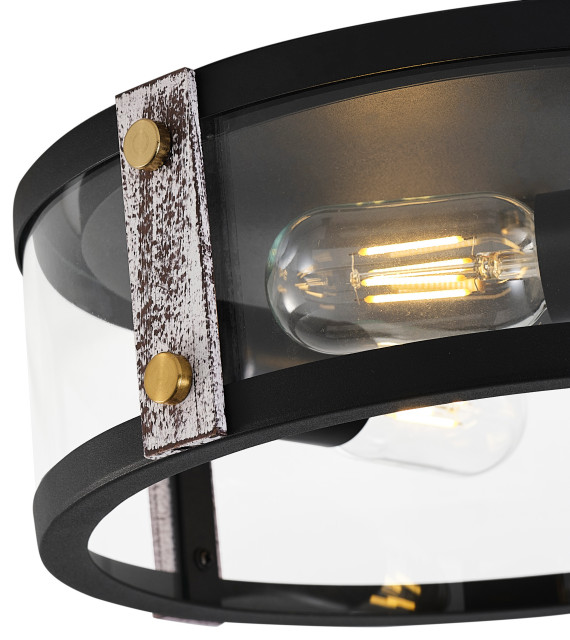 Farmhouse Matte Black 3-Light Glass Flush Mount Ceiling Light ...