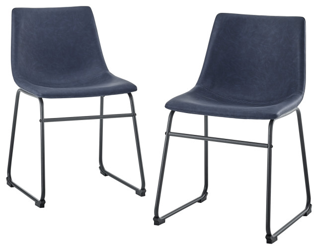 18" Faux Leather Dining Chair, Set of 2, Navy Blue - Industrial ...