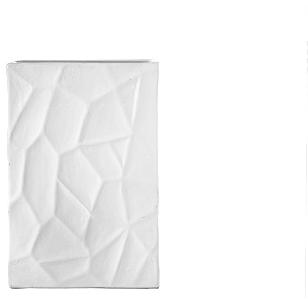 Rectangle Ceramic Vase with Cutted Design Body Matte White Finish ...