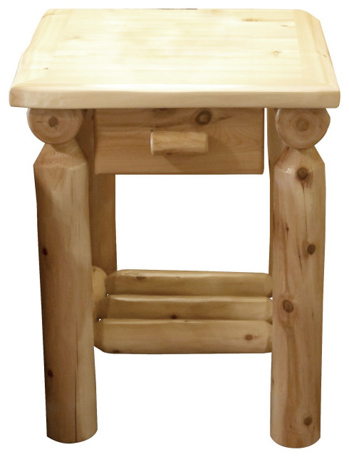 White Cedar Log 1-Drawer Nightstand - Rustic - Nightstands And Bedside ...