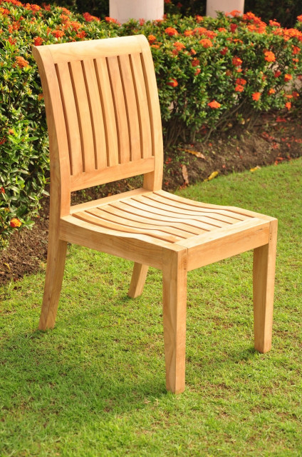 9-Piece Outdoor Teak Dining Patio Set: 94" Oval Extension Table, 8 ...