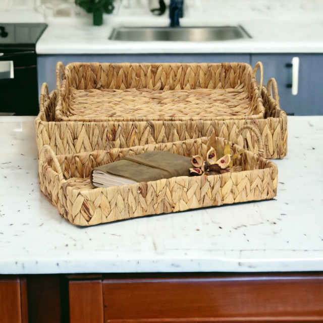 3-Piece Water Hyacinth Large Trays - Beach Style - Serving Trays - by ...